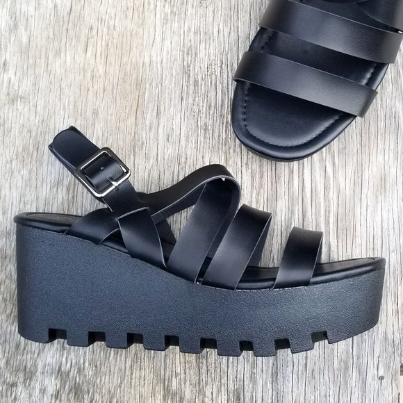 Shoes | New Black Strappy Platform Wedge Sandals | Poshmark